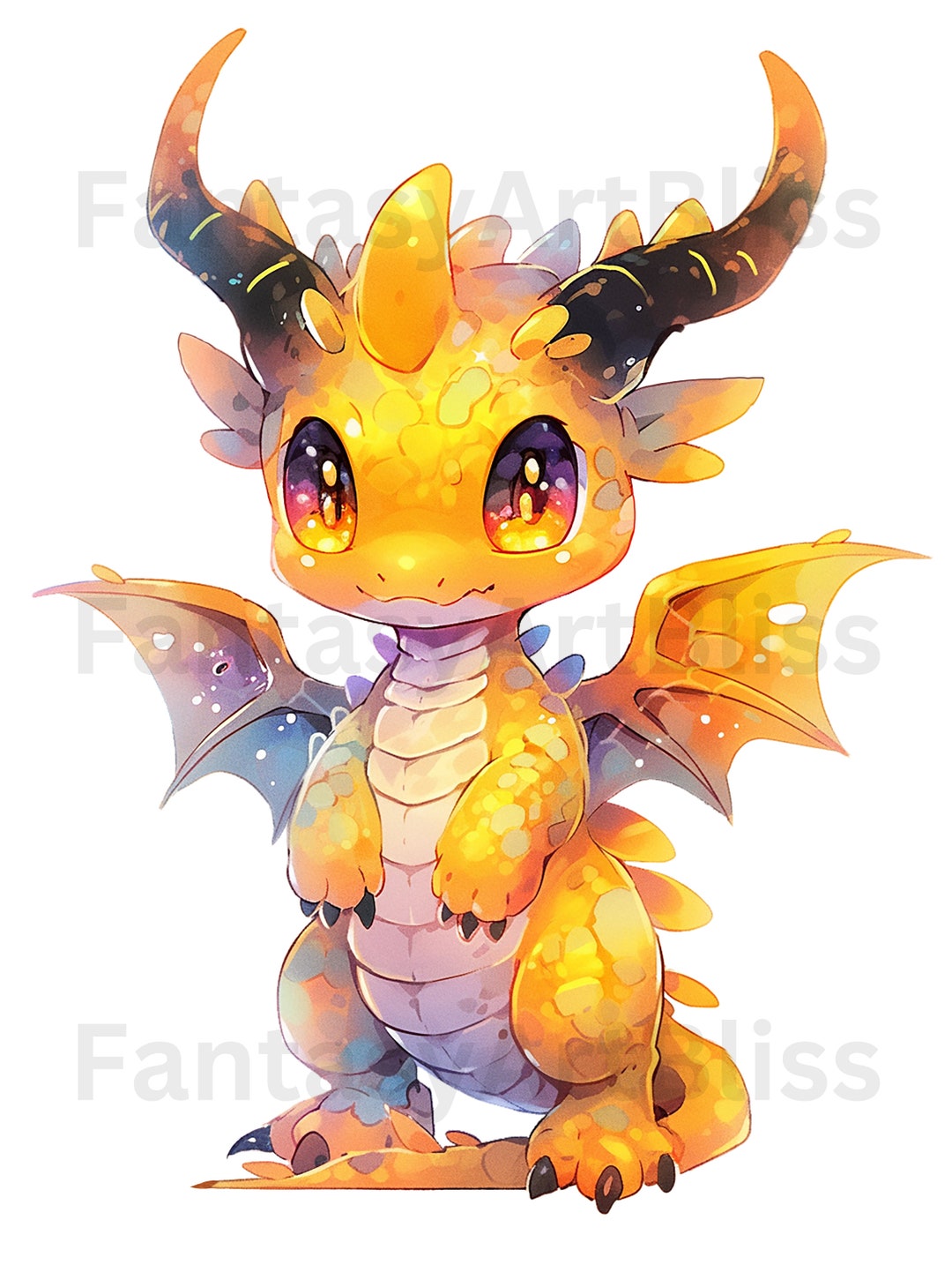 Dragon Watercolor Clipart Cute Yellow Fantasy Animal, Transparent ...