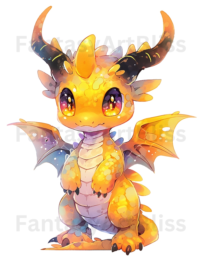 Dragon Watercolor Clipart Cute Yellow Fantasy Animal, Transparent Background, Beautiful Colors ...