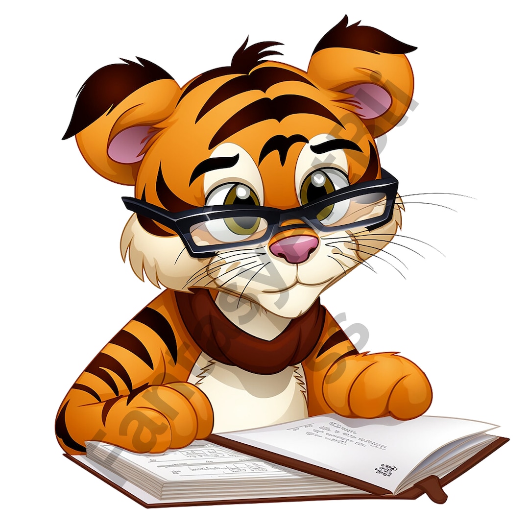 Cute Tiger Reading a Book, PNG Image, Transparent Background - Etsy