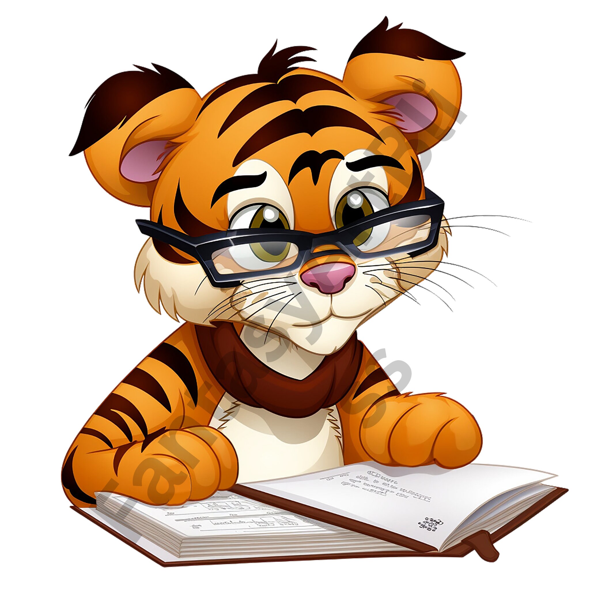 Cute Tiger Reading a Book, PNG Image, Transparent Background - Etsy