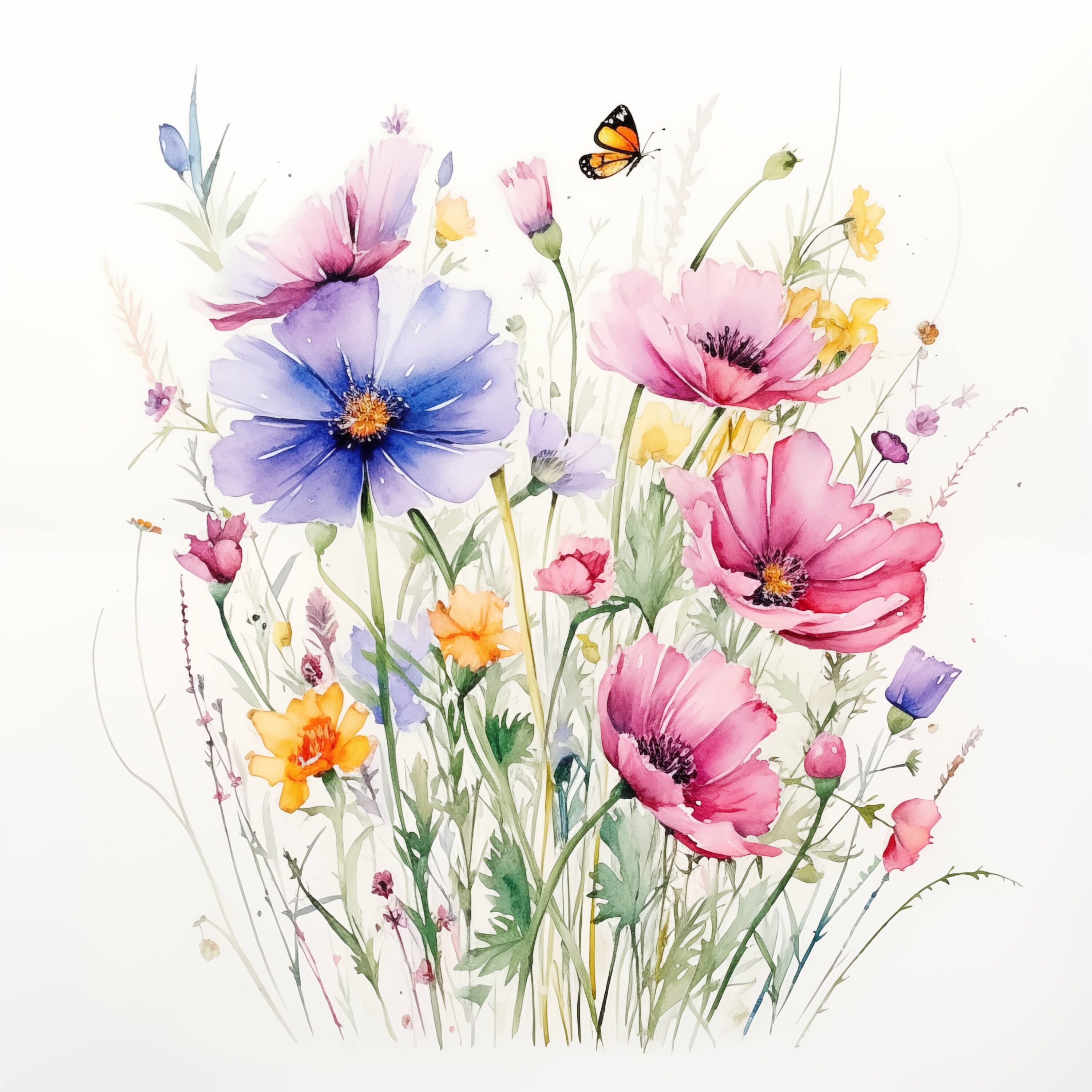 Set of 4 Watercolor Wildflower Prints - Digital Botanical Art ...