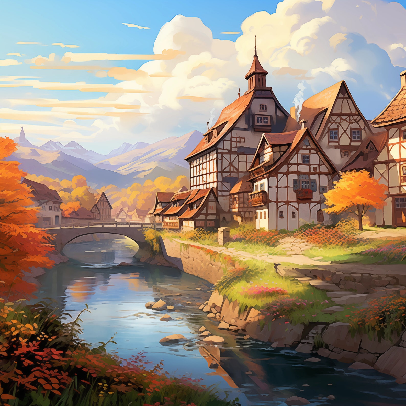 Village Landscape Bundle, Autumn Scenes Collection Watercolor - Etsy