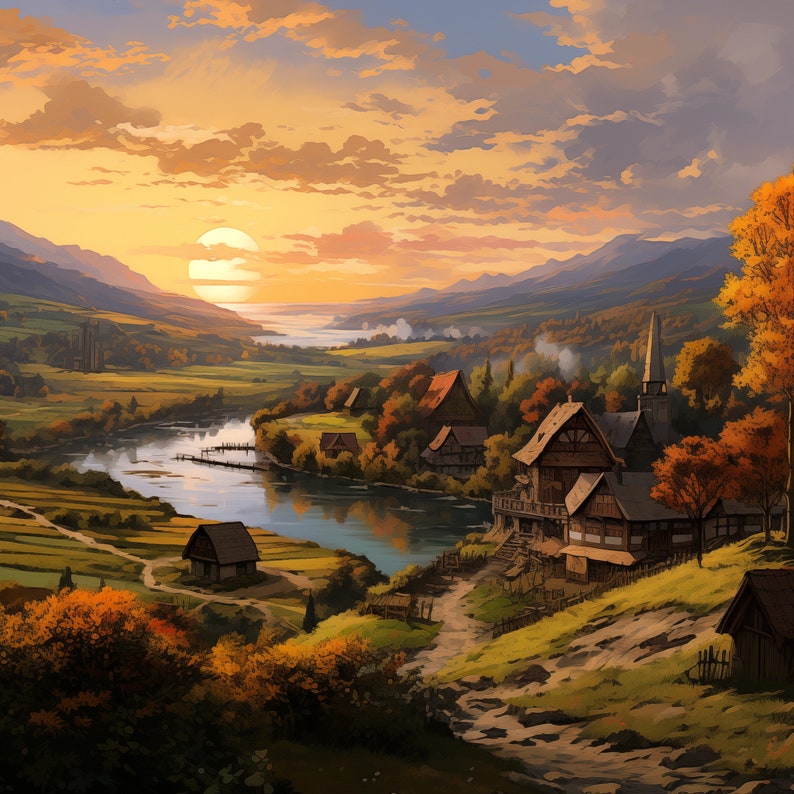 Village Landscape Bundle, Autumn Scenes Collection Watercolor - Etsy