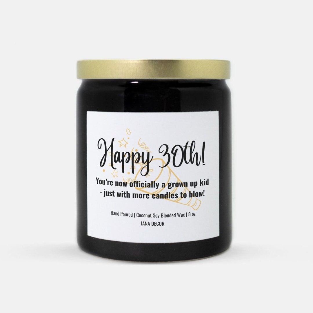 Happy 30th Birthday Candle 8oz Black Ceramic Jar Hand Poured Coconut ...