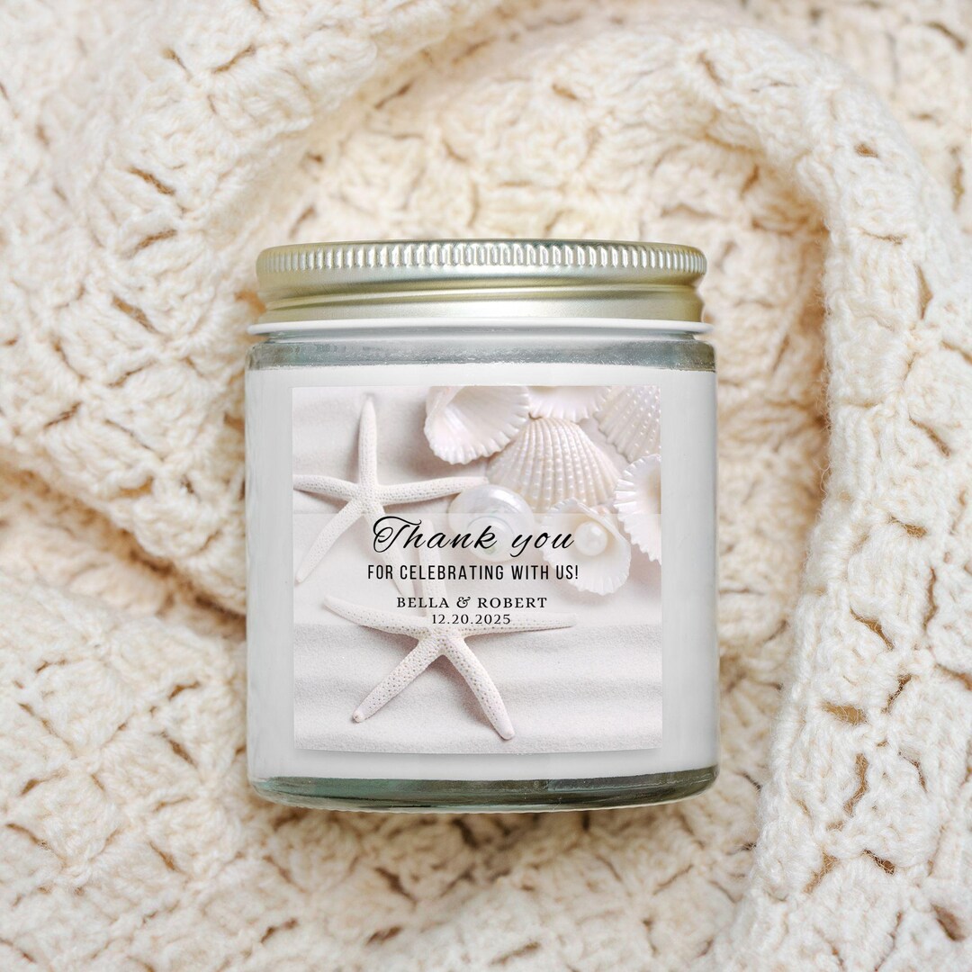 Set of 5 Personalized Beach Wedding Candle Favors | Ocean Theme Wedding ...