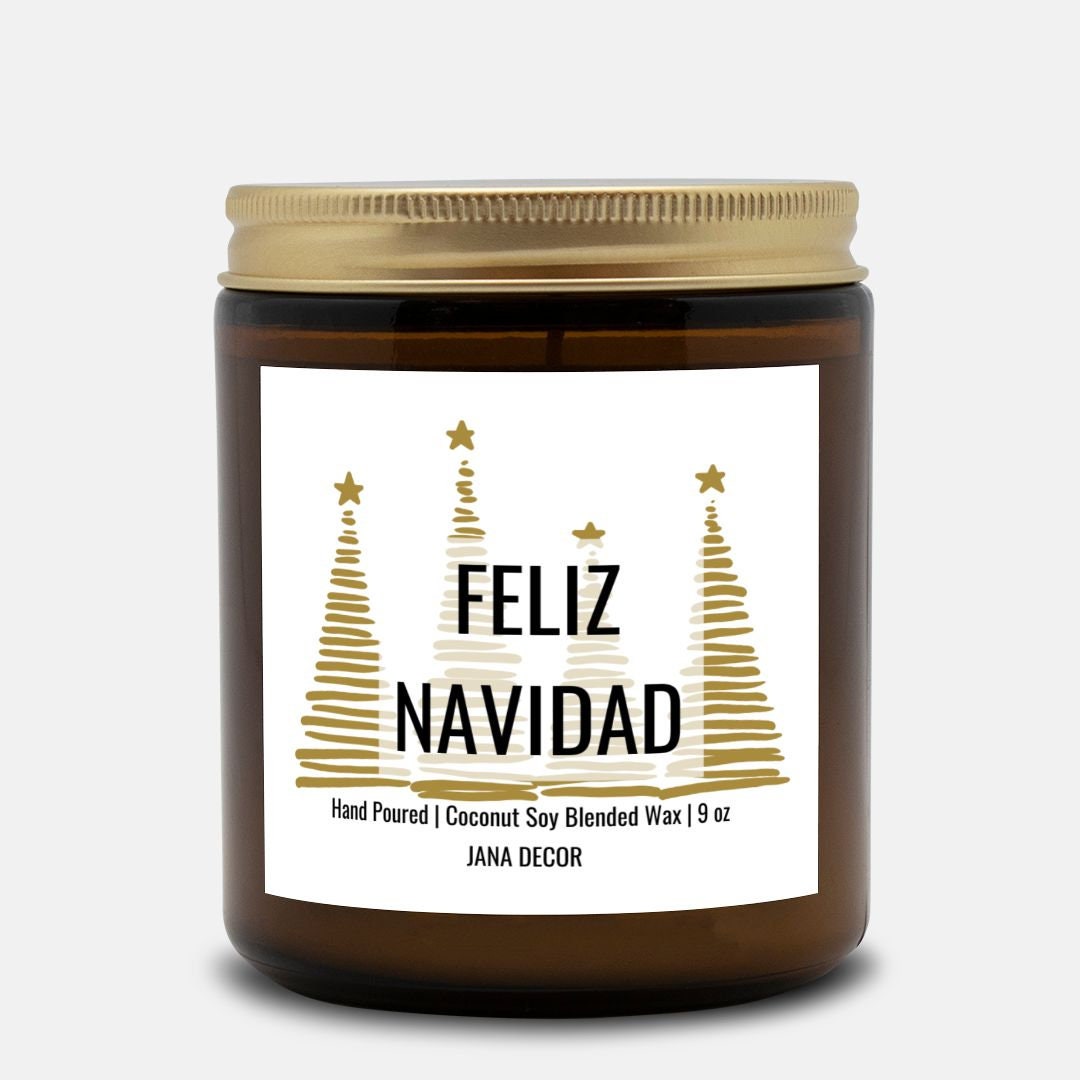Feliz Navidad Spanish Christmas Candles 9oz Amber Jar Hand - Etsy