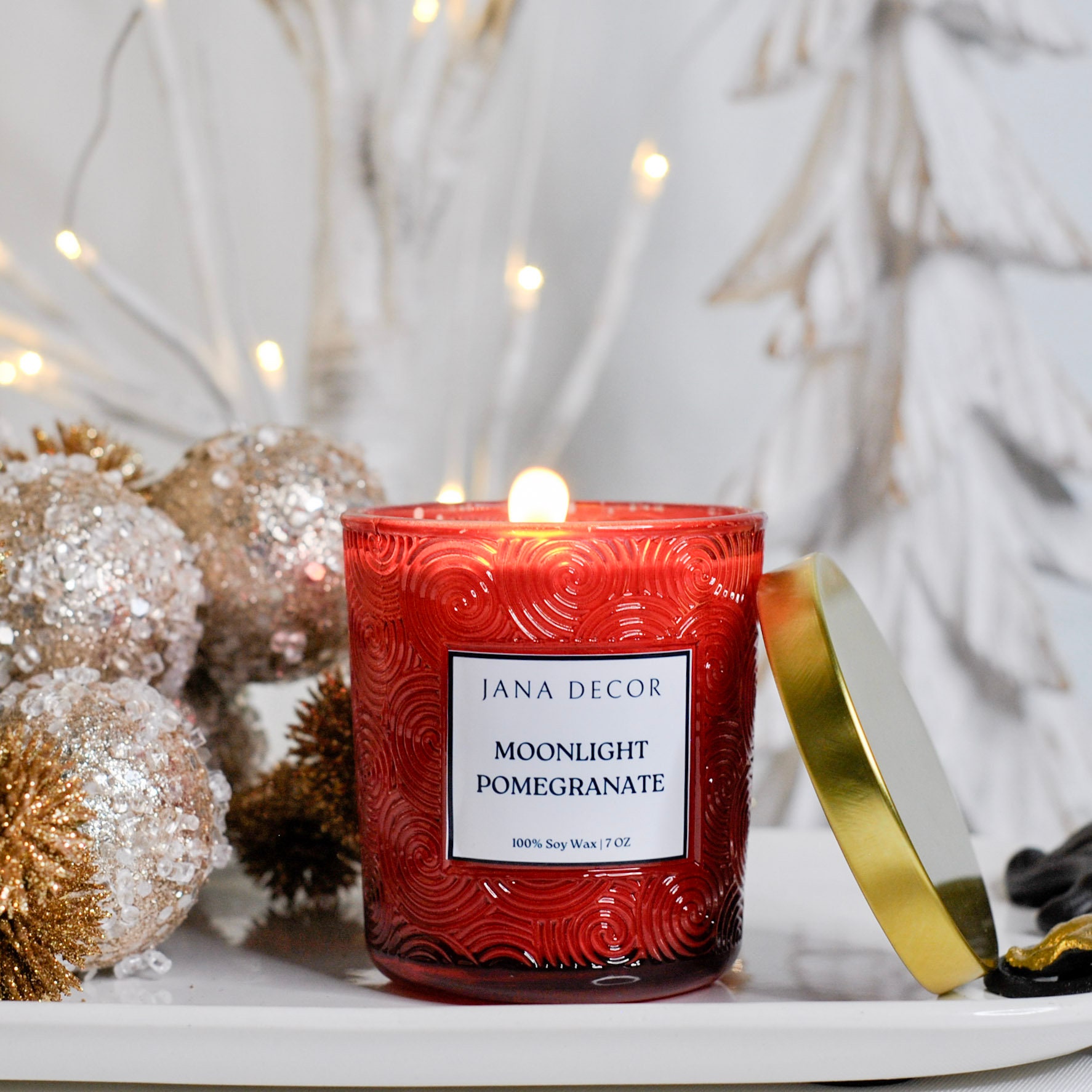 Moonlight Pomegranate Soy Candle 7oz Cut Glass Candle Christmas Candle Pomegranate Scent Hand ...