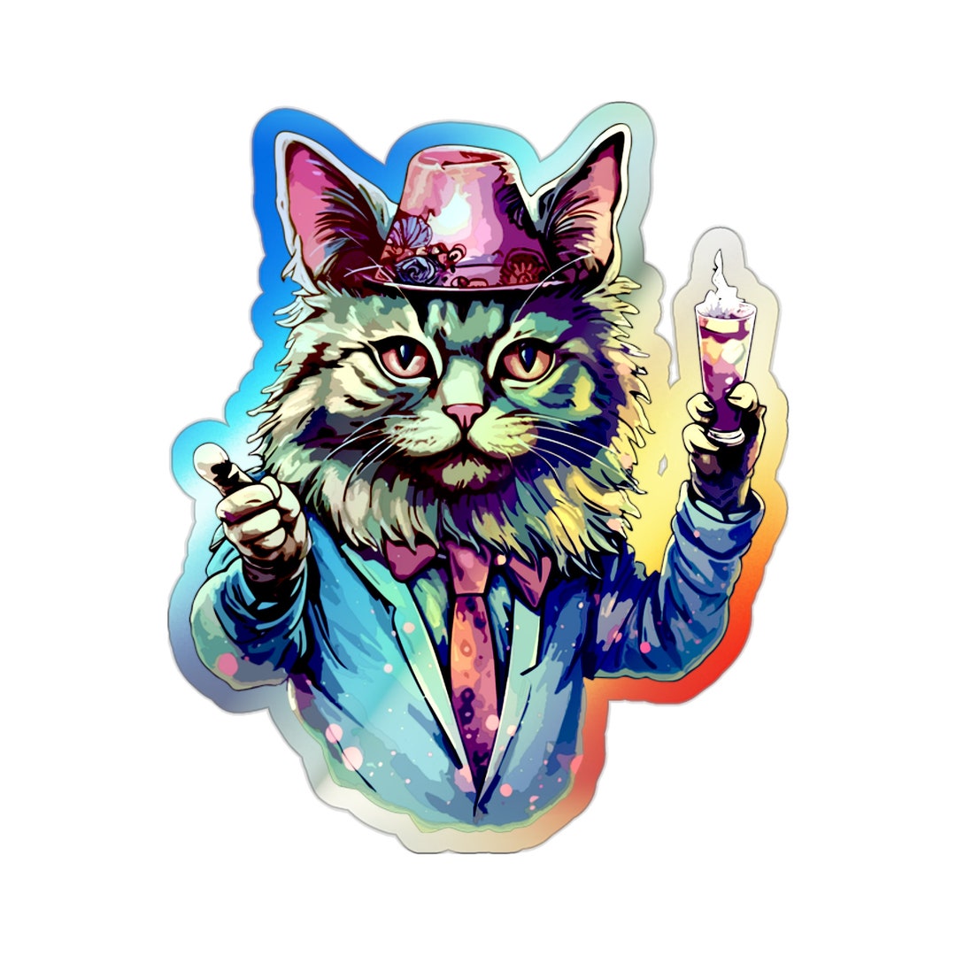 Holographic Sticker Fun Party Cat #1 - Etsy