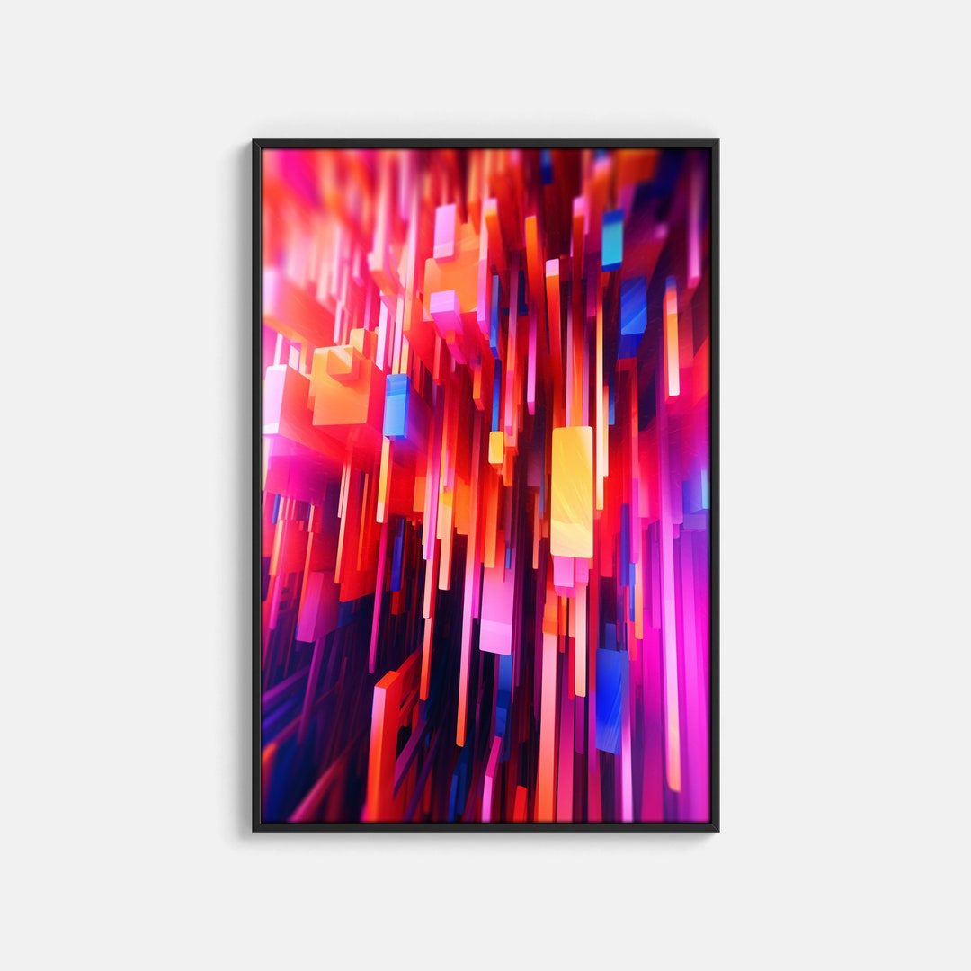 Pink Neon Wall Art PRINTABLE Abstract Geometric Dynamic Energetic Bold ...