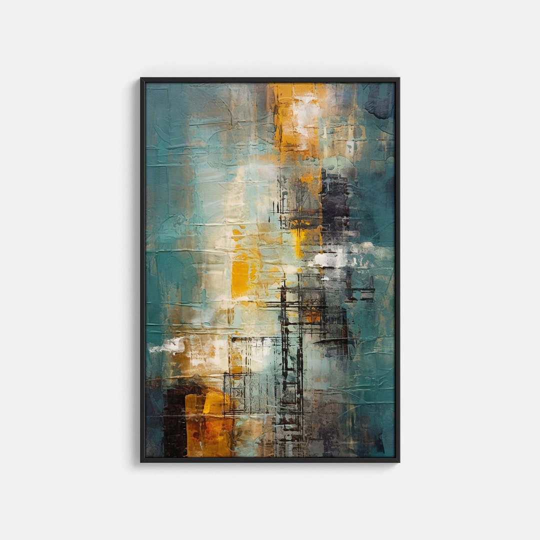 Moody Abstract Art PRINTABLE Blue Rusty Orange Dramatic Melancholic ...