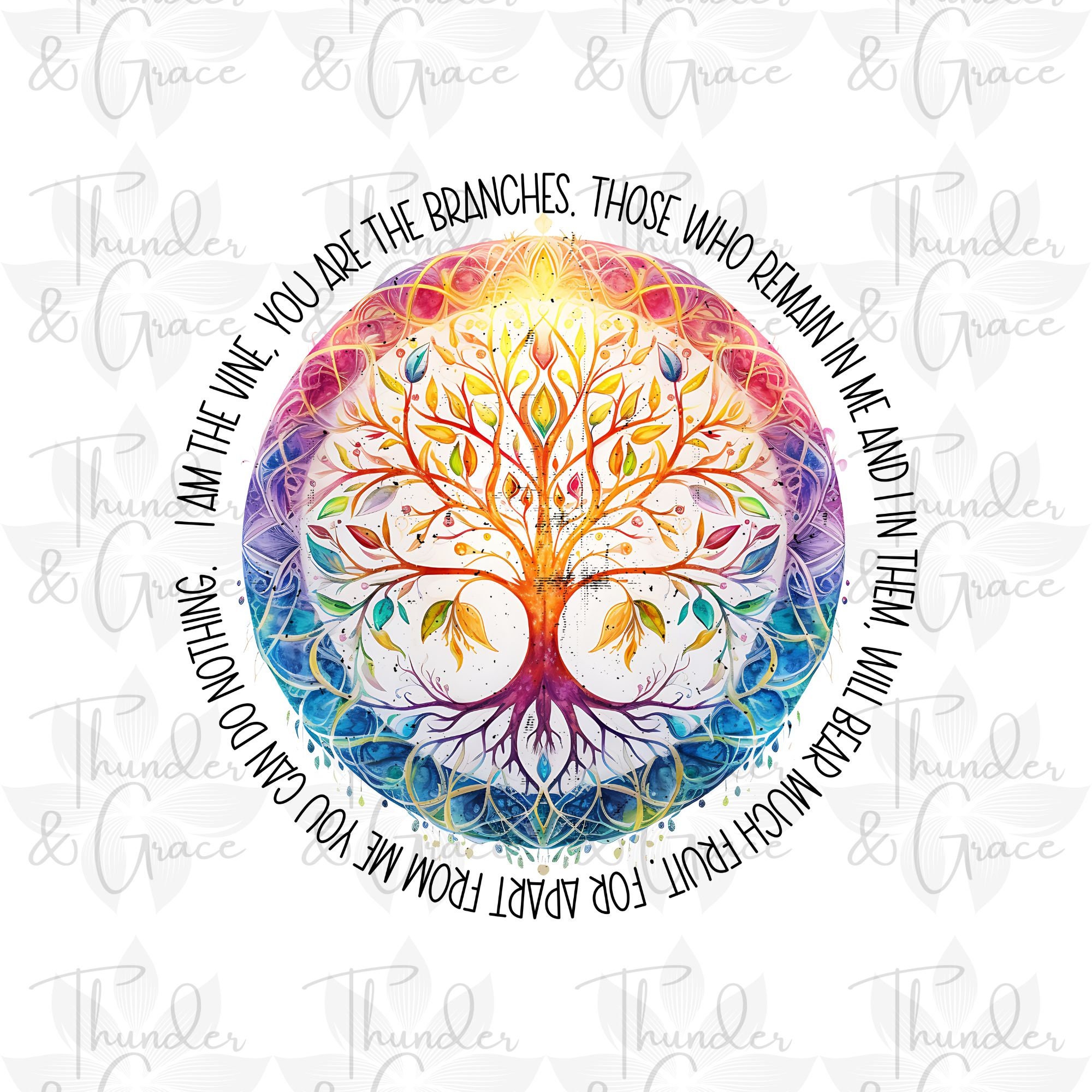 I Am the Vine PNG, Affirmation Cards, Rainbow Tree of Life, Bible Verse ...