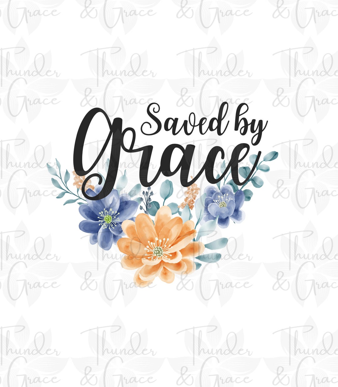 Saved by Grace PNG, Floral Frame, Inspirational Printable, Faith Wall ...
