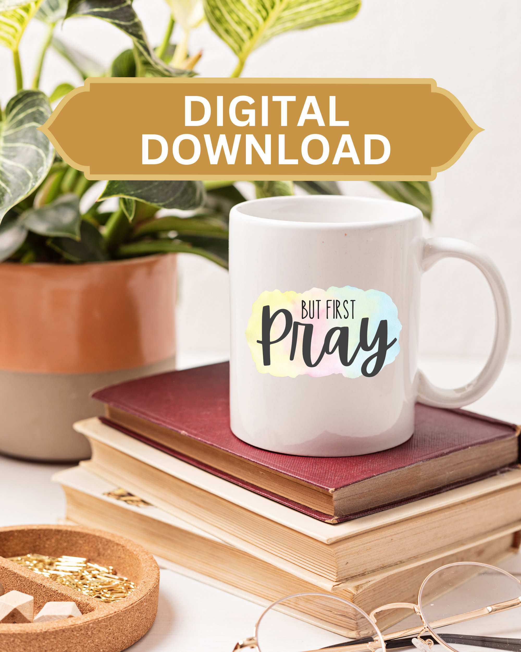 But First Pray PNG, Watercolor Rainbow, Inspirational Printable, Faith ...