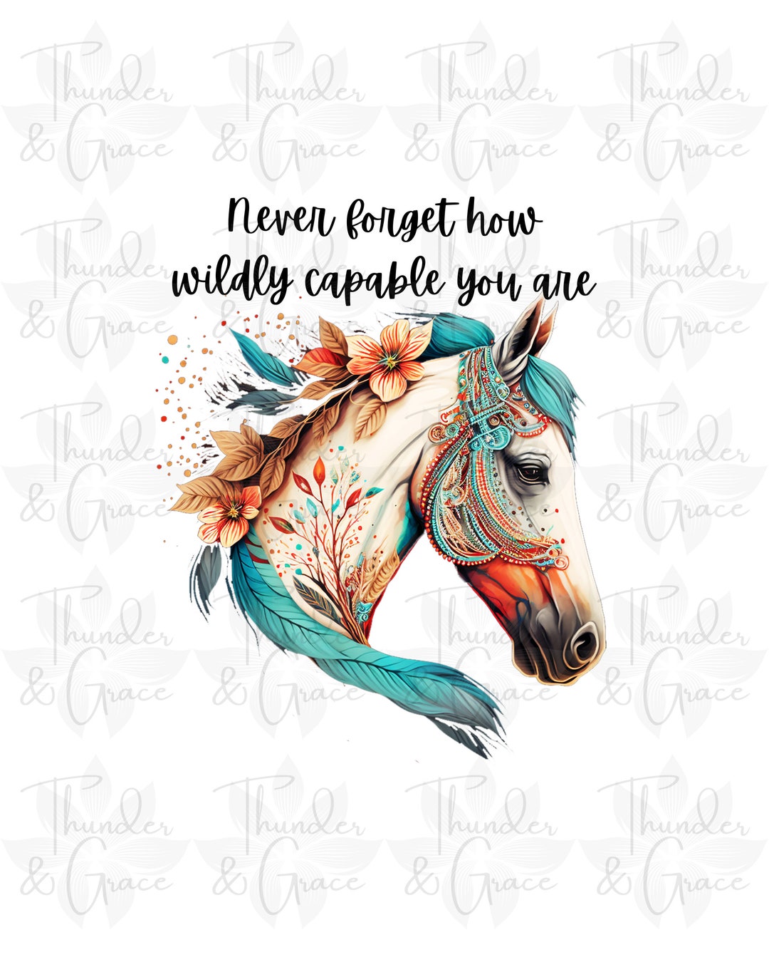 Boho Horse PNG, Inspirational Printable, Watercolor Wall Art, Uplifting ...