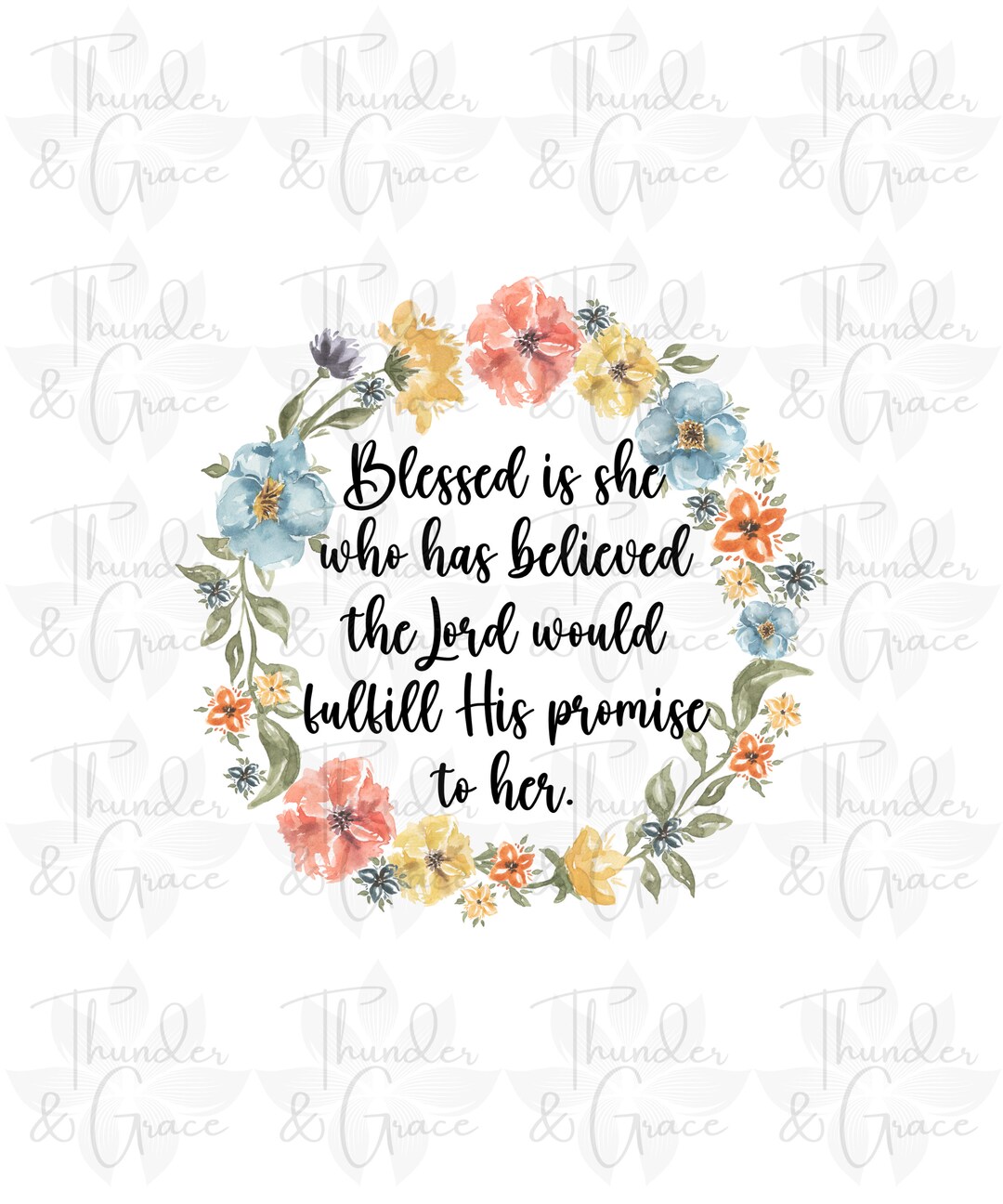 Blessed is She PNG, Floral Frame, Inspirational Printable, Faith Wall ...