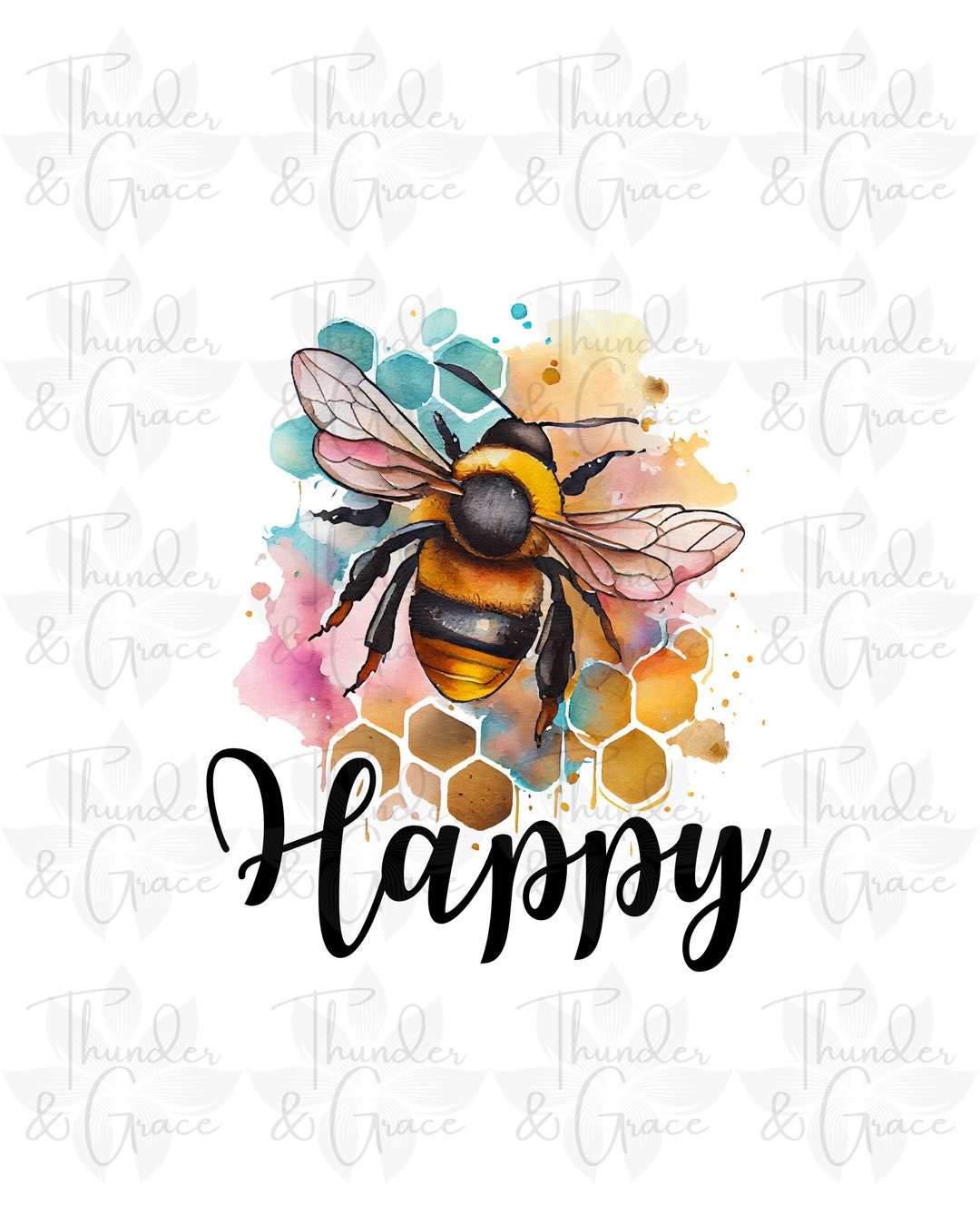 Bee Happy PNG, Inspirational Printable, Watercolor Wall Art, Uplifting ...