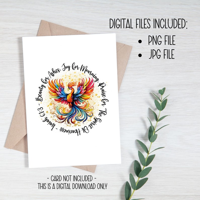 Beauty for Ashes PNG, Rainbow Phoenix, Inspirational Printable, Isaiah ...