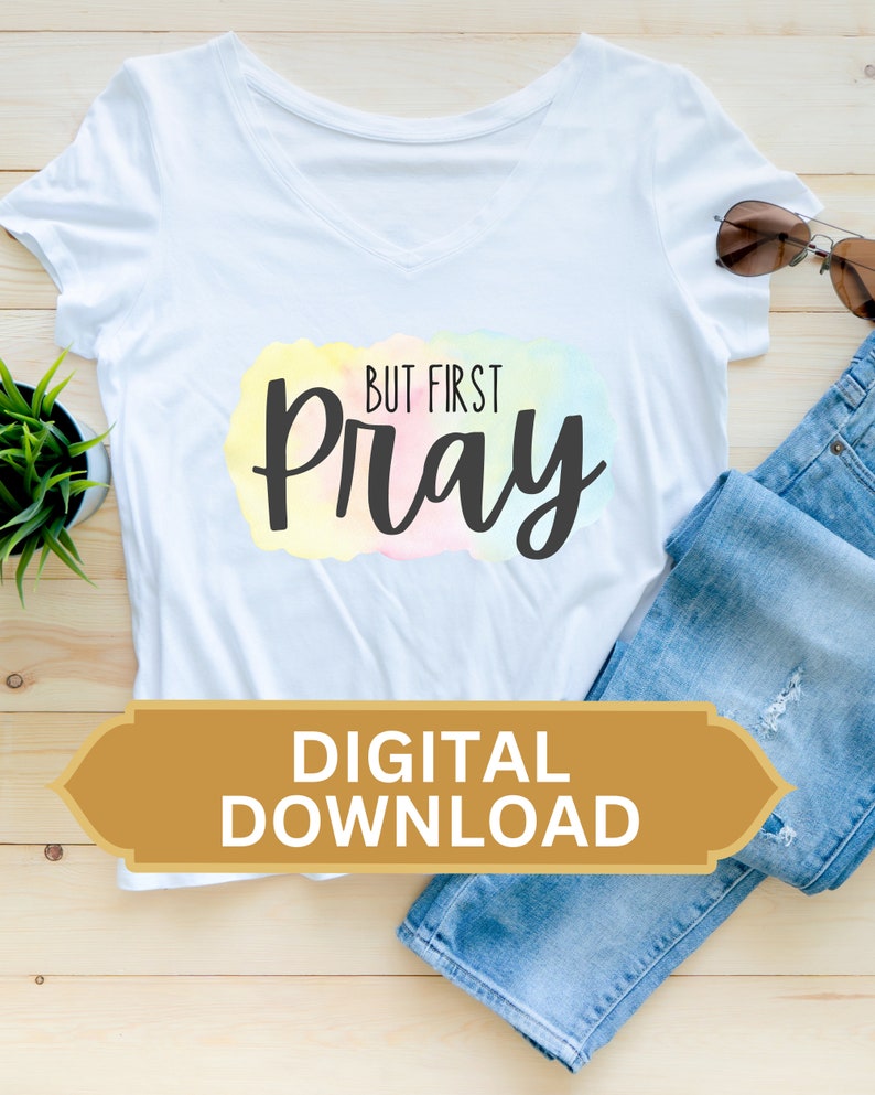 But First Pray PNG Watercolor Rainbow Inspirational - Etsy