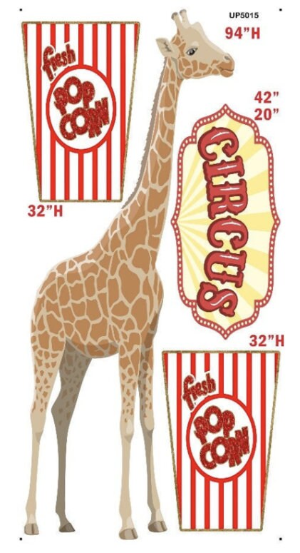 Circus Giraffe and Popcorn Party Props Decorations Backdrops Coroplast ...