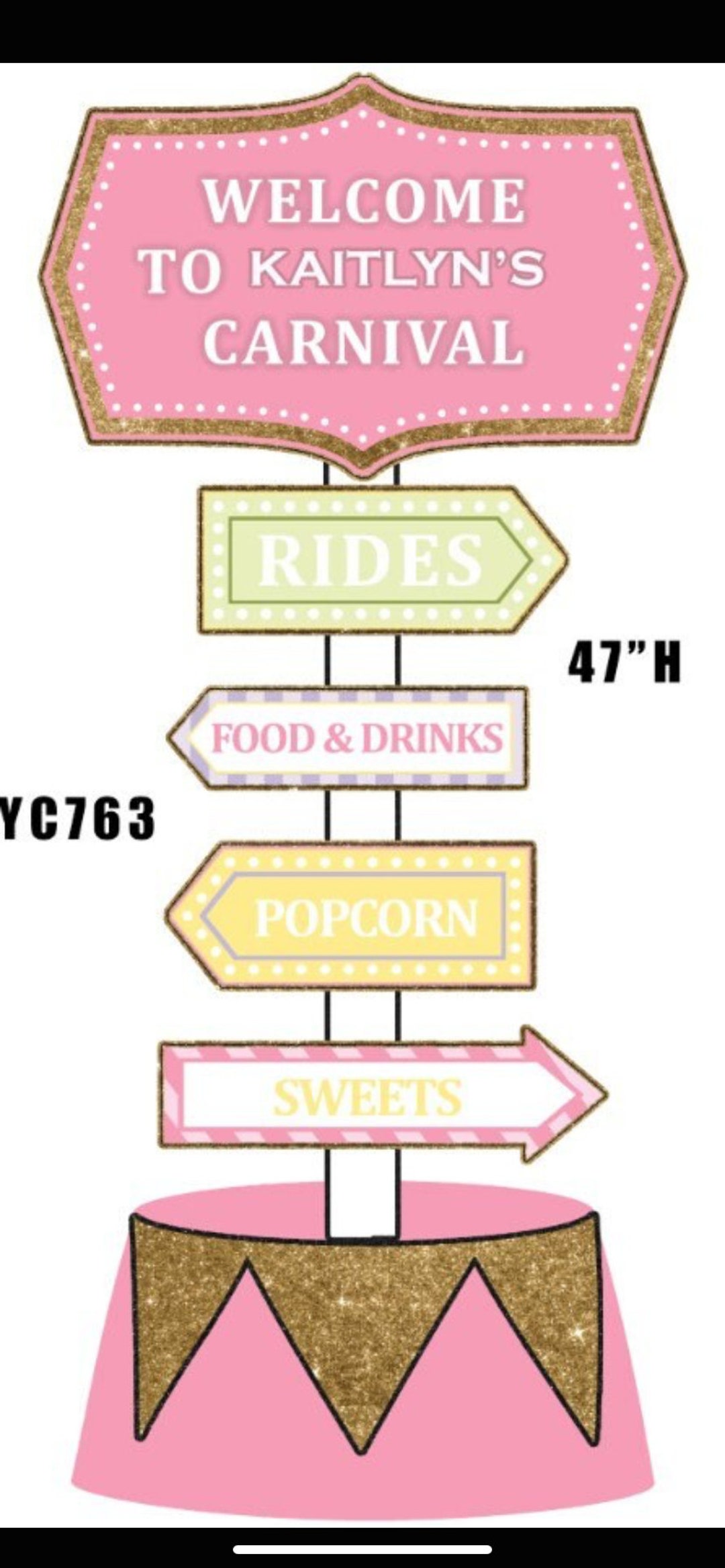 Pink CIRCUS CARNIVAL Directional Sign Approx 4ft Tall Prop Coroplast ...
