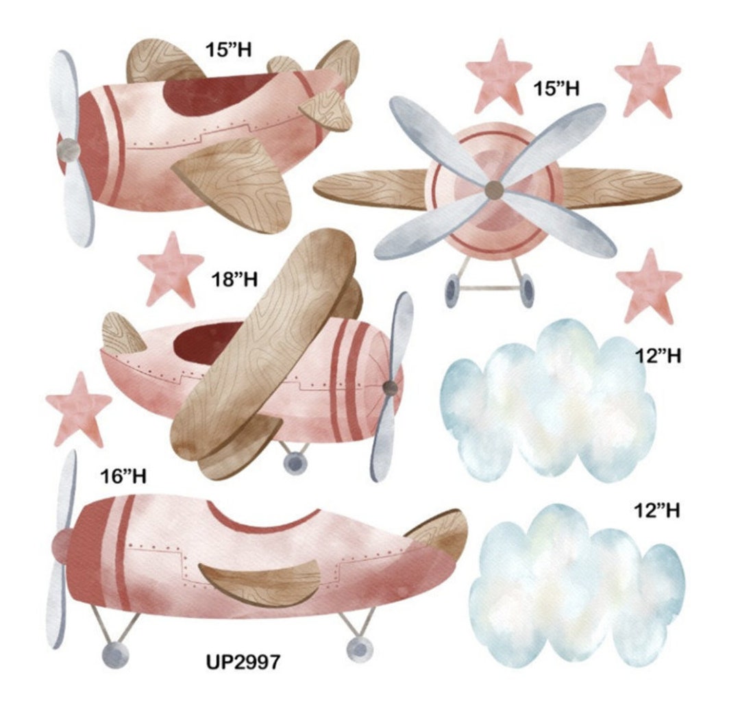 Vintage Watercolor Pink Airplane Props Decorations Backdrops Cutouts ...