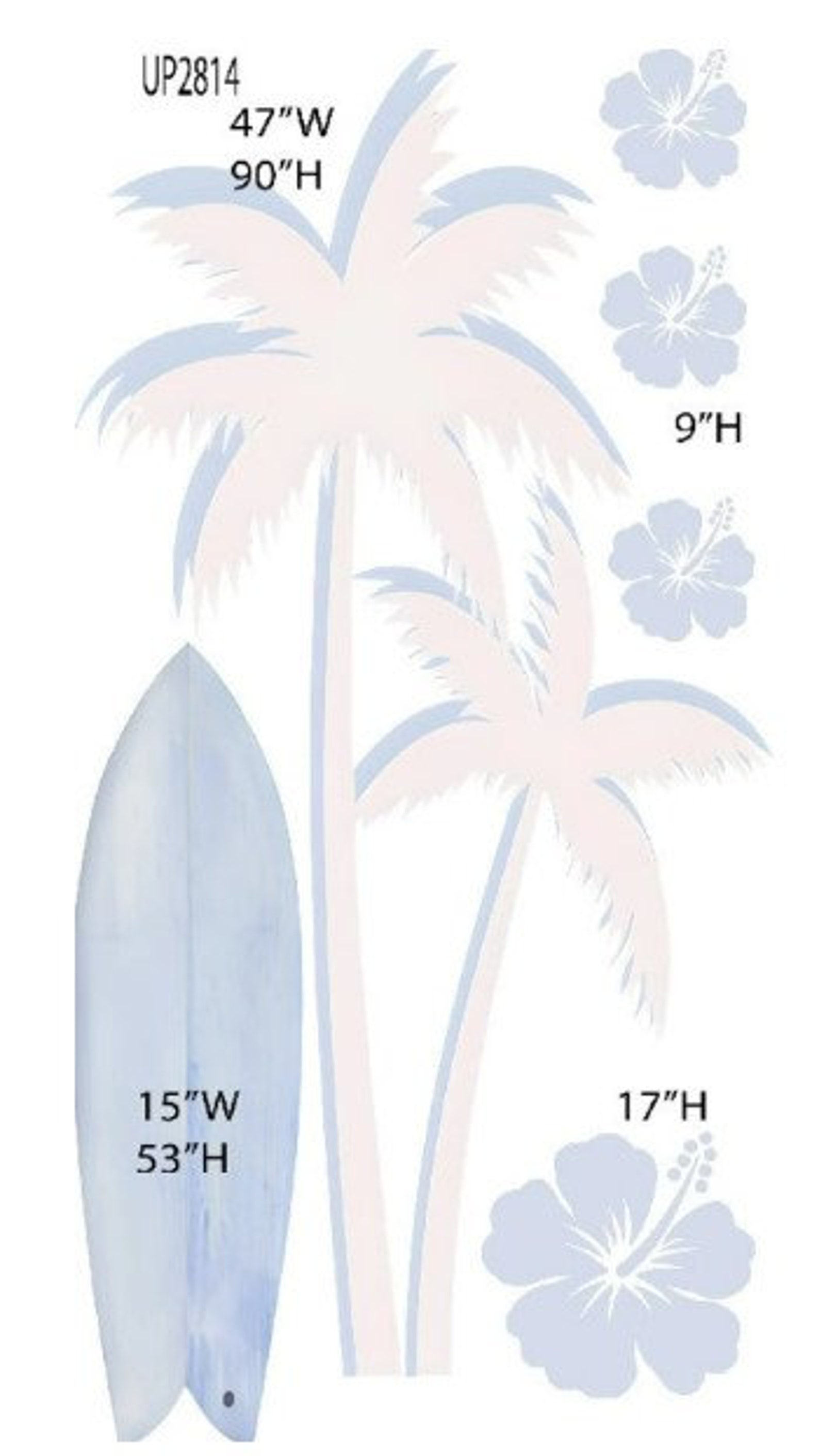 Palm Tree Silhouette Surf Board Party Props Decorations Backdrops ...