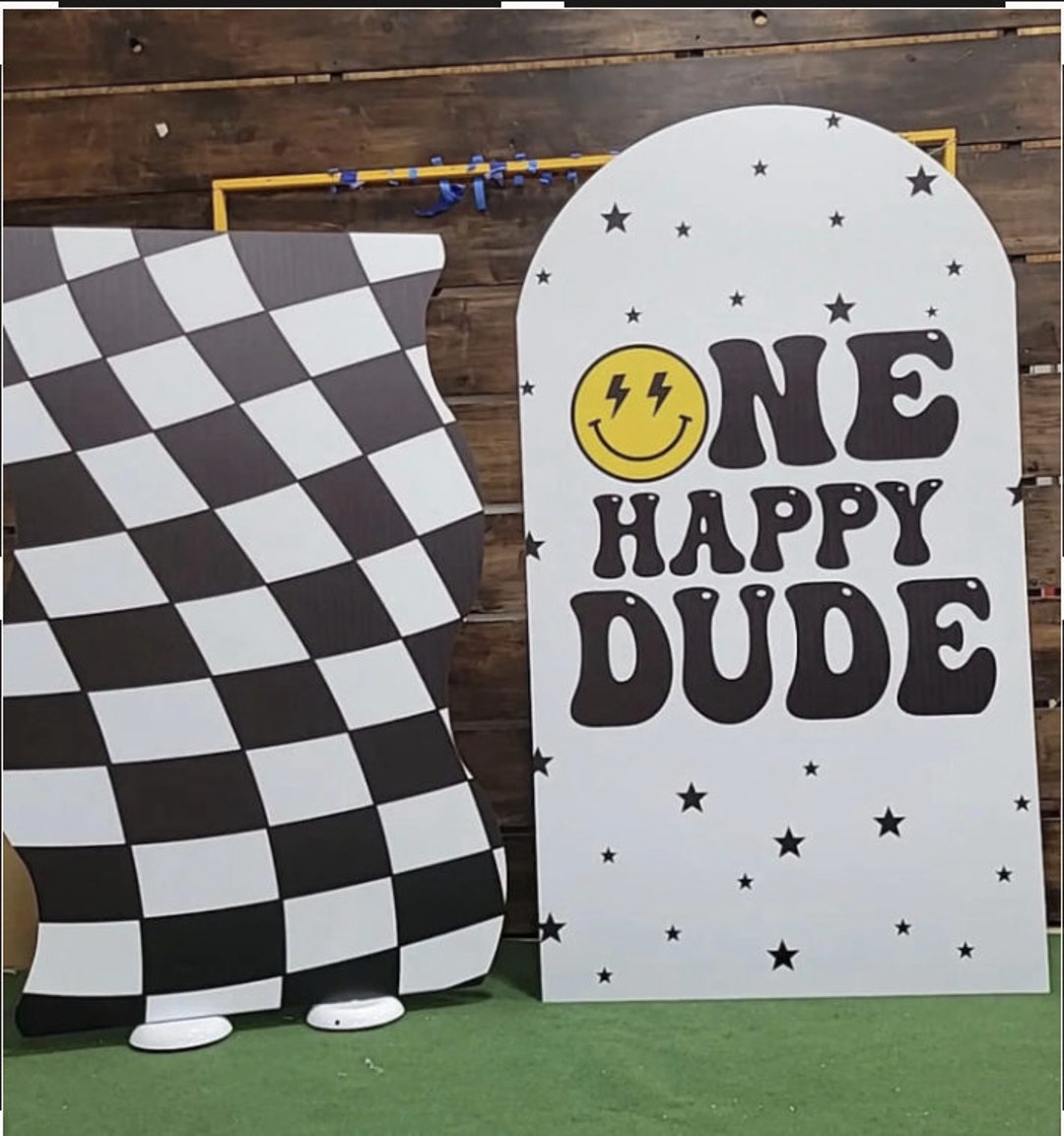 ONE HAPPY DUDE Wavy Checkered Panels Party Props Decorations Backdrops ...