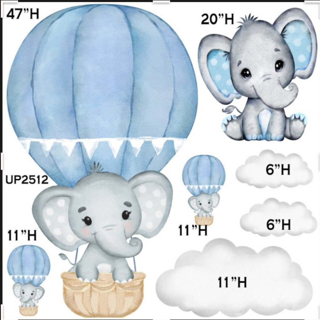 Watercolor Boy Baby Shower Baby Elephant Hot Air Balloon Coroplast ...