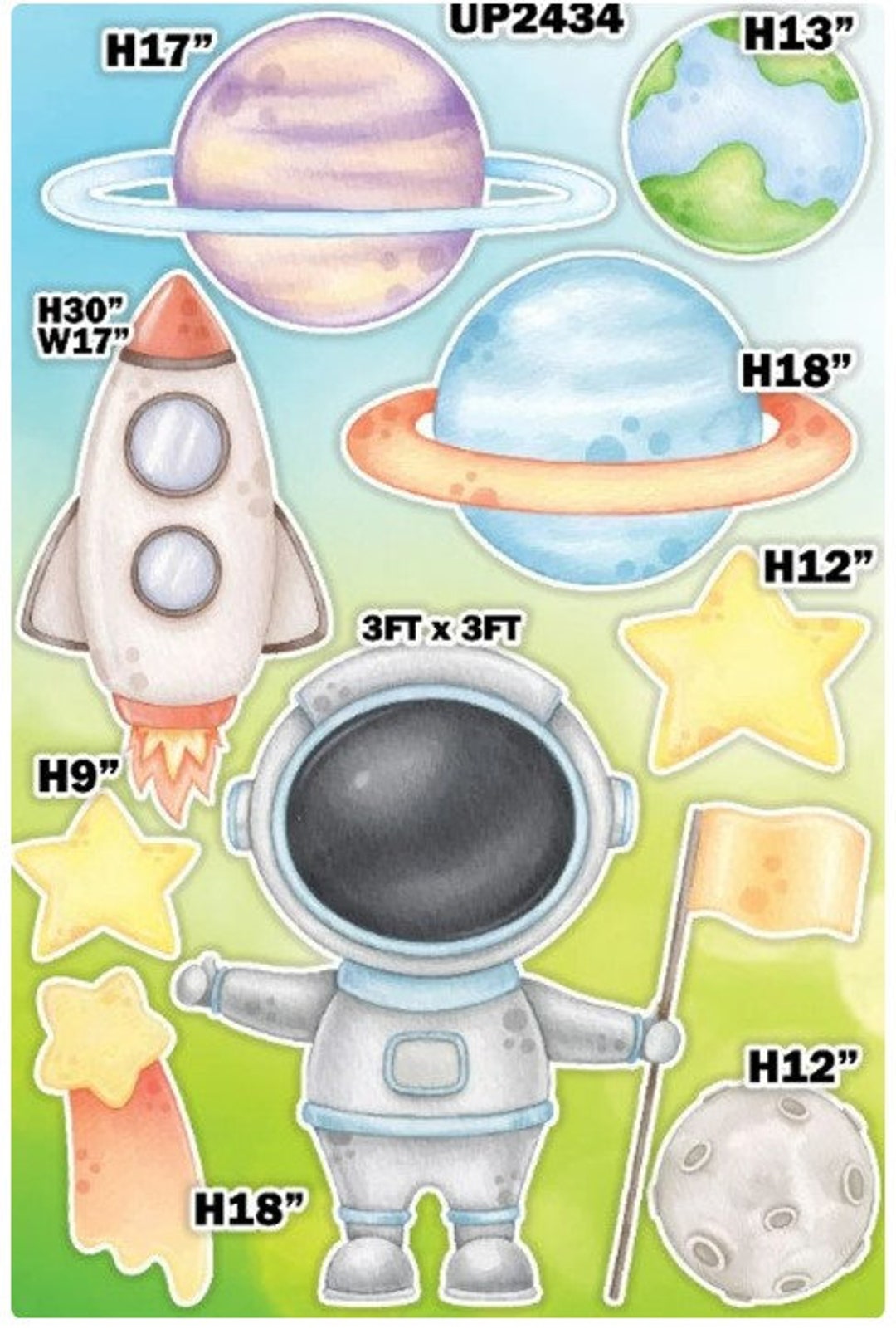 Watercolor Rocket Space Astronaut Coroplast Party Props Decor Backdrops ...