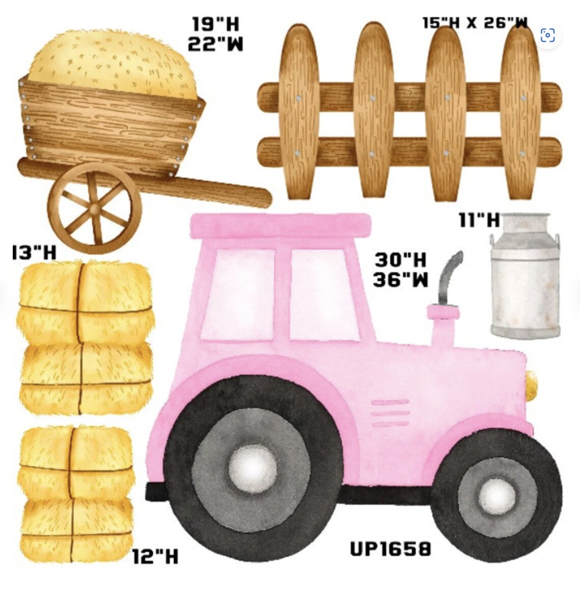 TRACTOR PINK FARM Backdrop Party Props Decorations Cutouts Coroplast ...
