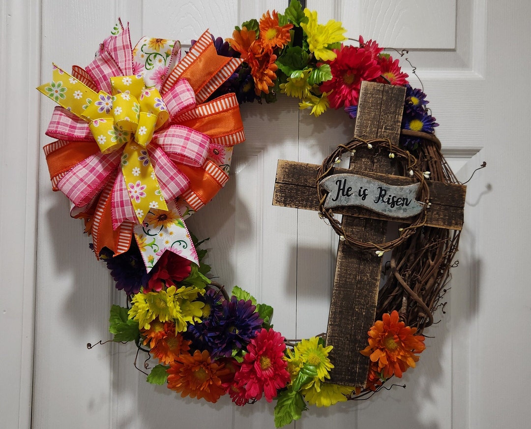 Easter Religious He is Risen Wreath - Etsy