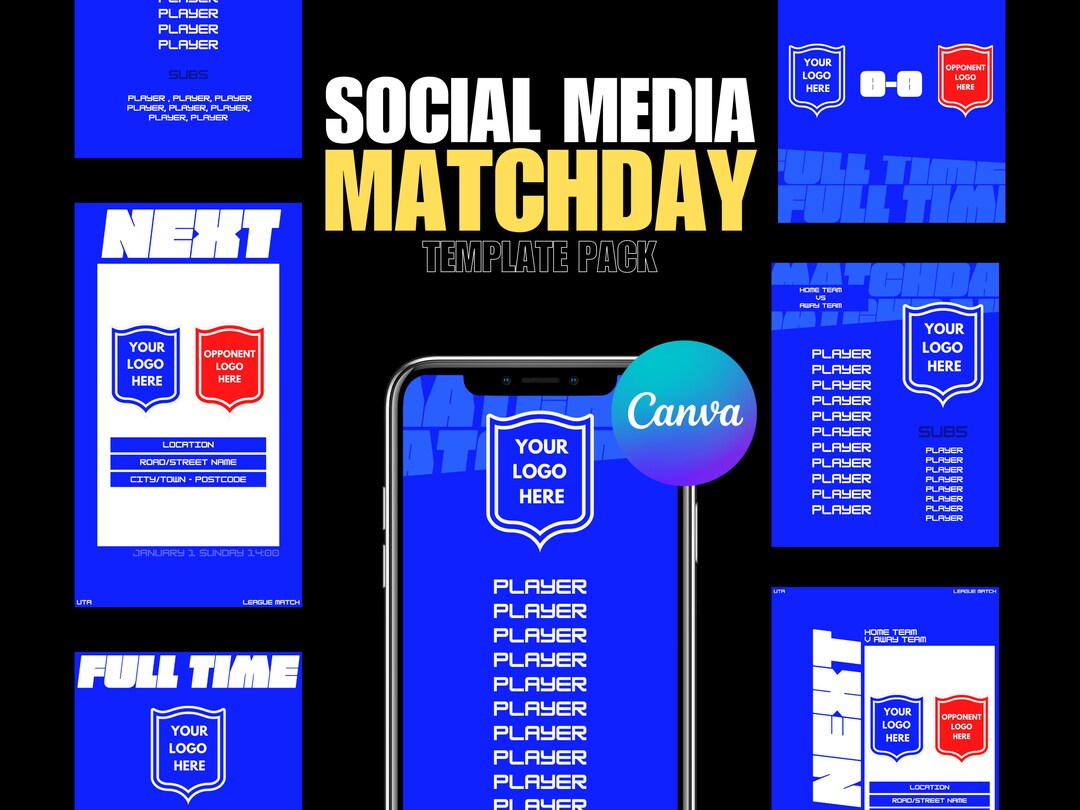 Matchday Template Pack | 6 Soccer Team Templates | Social Media Feed ...