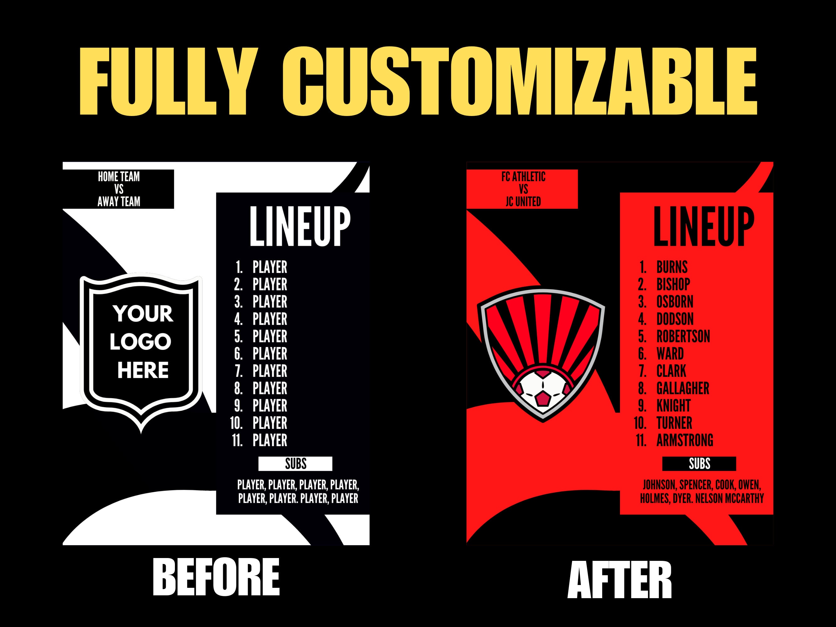 Starting Lineup Template Pack | 10 Soccer Team Templates | Social Media ...