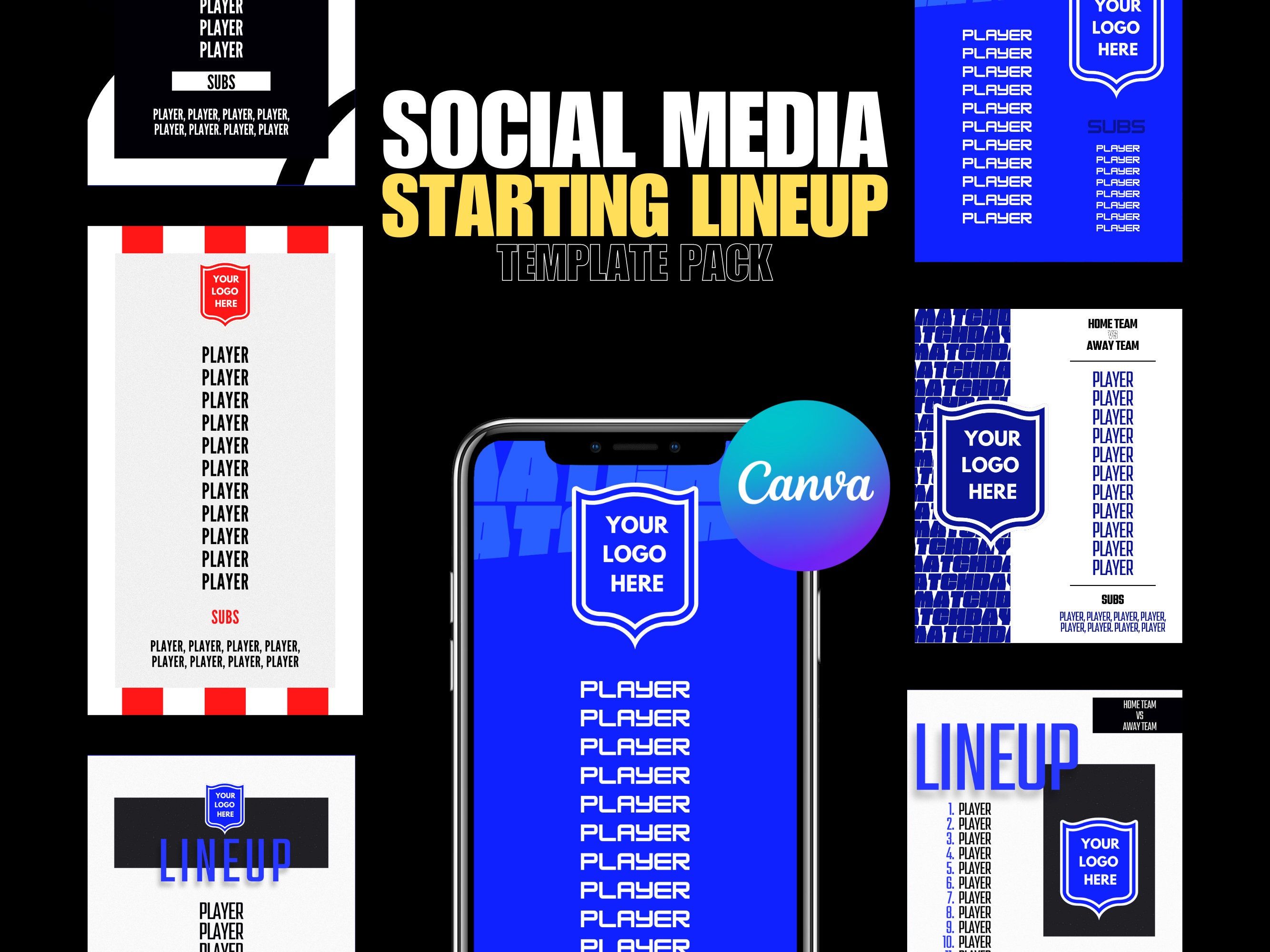 Starting Lineup Template Pack | 10 Soccer Team Templates | Social Media ...