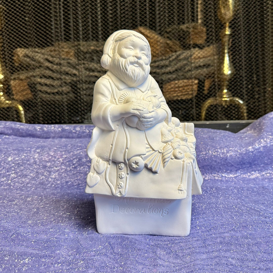 Ceramic Santa in A Decoration Box Statue, Unpainted Ceramic Santa ...