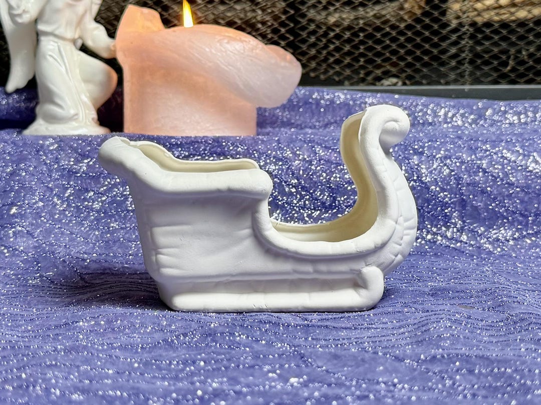 Unpainted Ceramic Santa Sled Candy Dish, Ready to Paint Ceramic Bisque ...