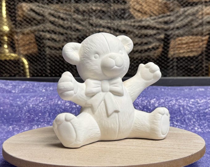 Ceramic Teddy Bear Figurine Unpainted Ceramic Bisque Teddy Bear Vintage ...