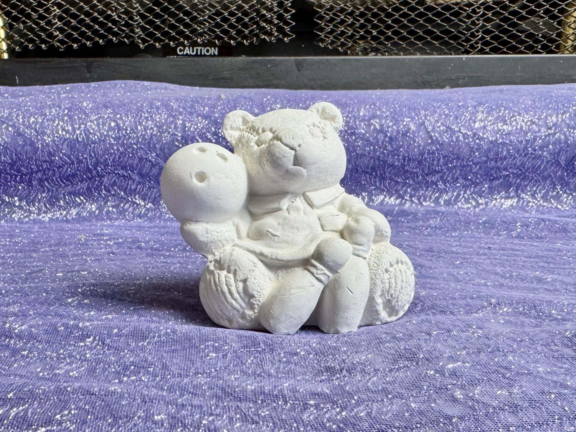 Ceramic Teddy Bear Bowler Figurine Unpainted Ceramic Bisque Bowler Bear ...