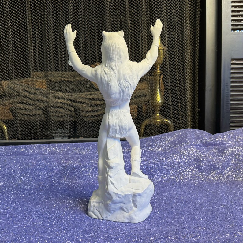 Ceramic Native American Man Wear A Wolf Head Dress Statue, Unpainted ...