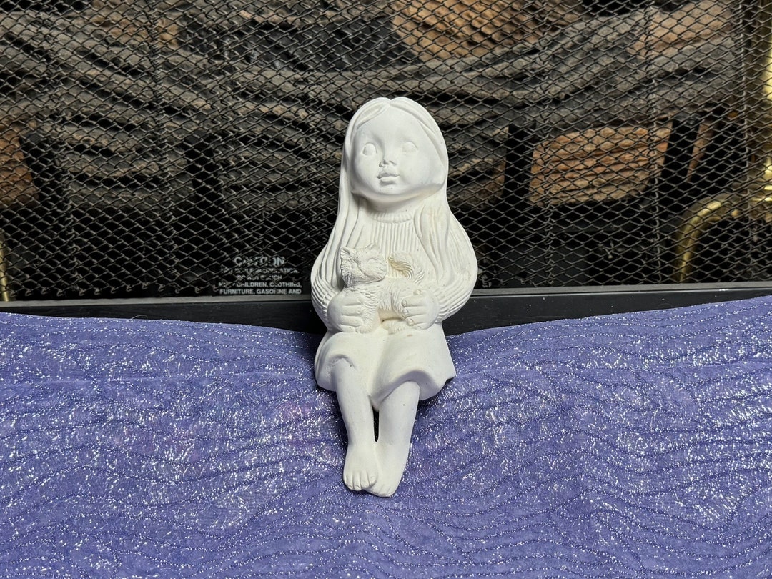Ceramic Girl Shelf Sitter Figurine, Unpainted Ceramic Bisque Girl Shelf ...