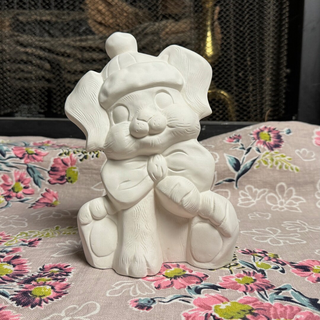 Ceramic Puppy, Unpainted Bisque Dog Wearing A Hat, Cartoon Puppy ...