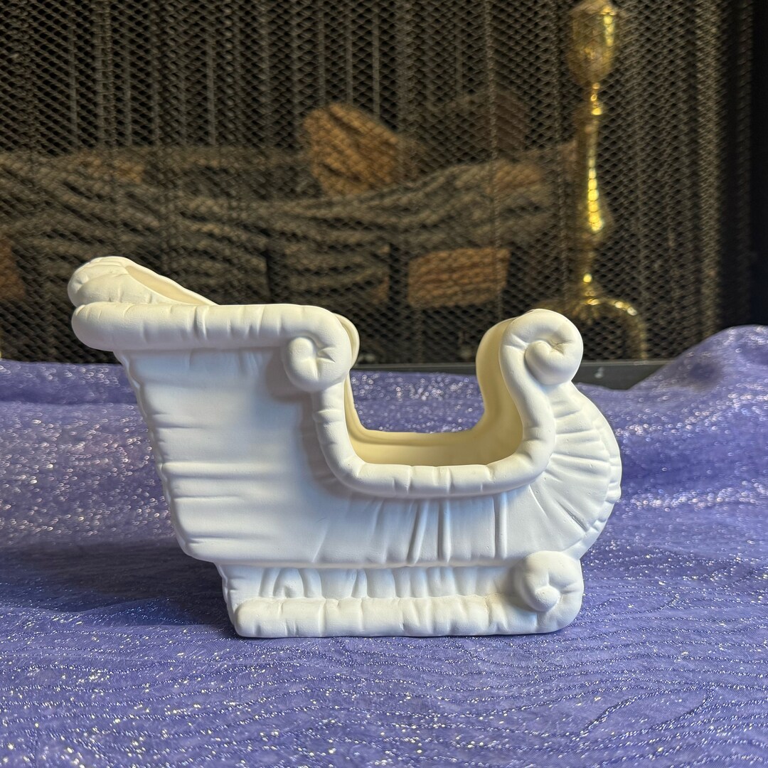 Ceramic Puffy Santa Sled , Unpainted Ceramic Bisque Christmas Sleigh ...