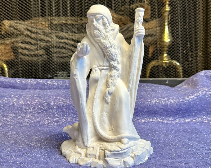 Ceramic Wizard Statue, Unpainted Ceramic Bisque Wizard With Walking ...