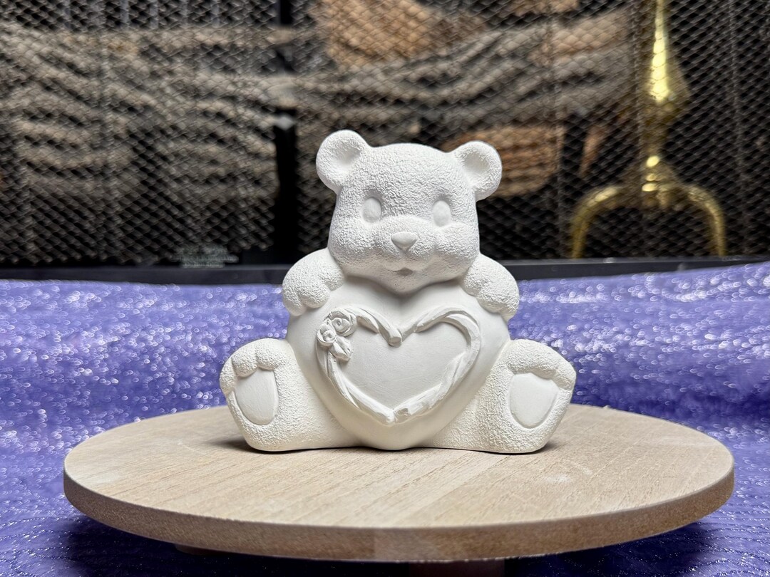 Ceramic Valentine Teddy Bear Figurine Unpainted Ceramic Bisque Teddy ...