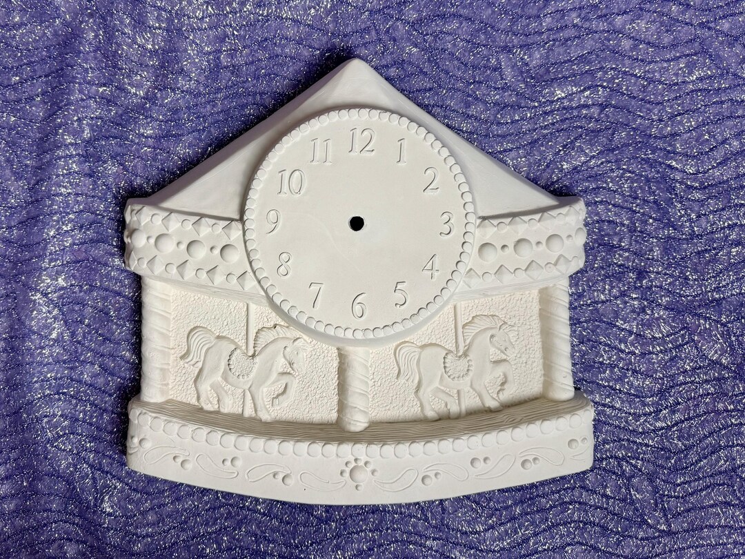 Ceramic Carousel Horse Wall Clock, Ready to Paint Ceramic Bisque ...