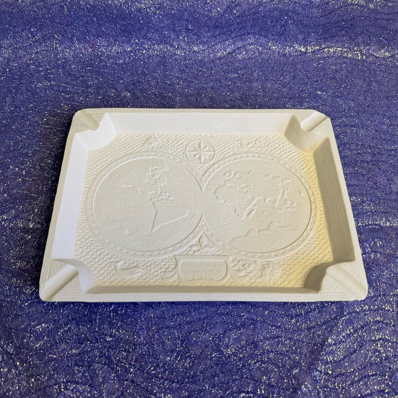 Mid-century Modern Map Ashtray, Unpainted Ceramic Bisque Vintage ...