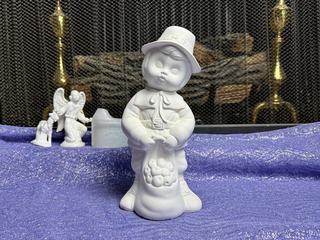 Unpainted Ceramic Pilgrim Boy Statue, Ceramic Bisque Pilgrim Figurine ...