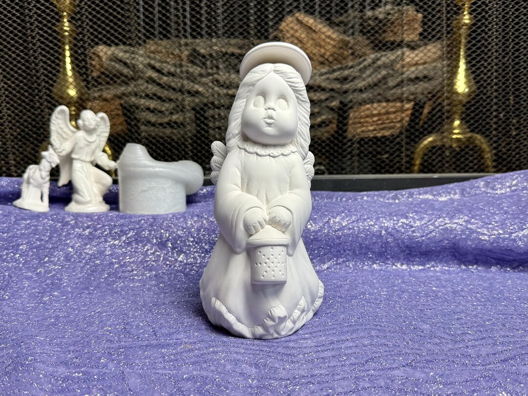Ceramic Angel Figurine, Unpainted Ceramic Bisque Angel, Vintage Bisque ...