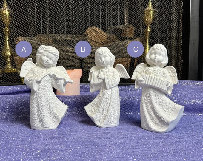 Ceramic Musical Angel Figurines, Unpainted Ceramic Bisque Musical ...
