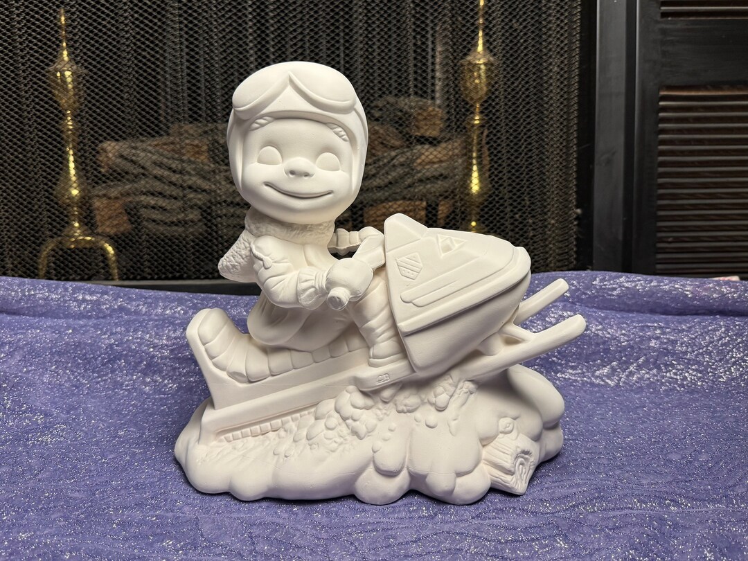 Ceramic Snowmobiling Smiley Statue, Ready to Paint Ceramic Bisque ...